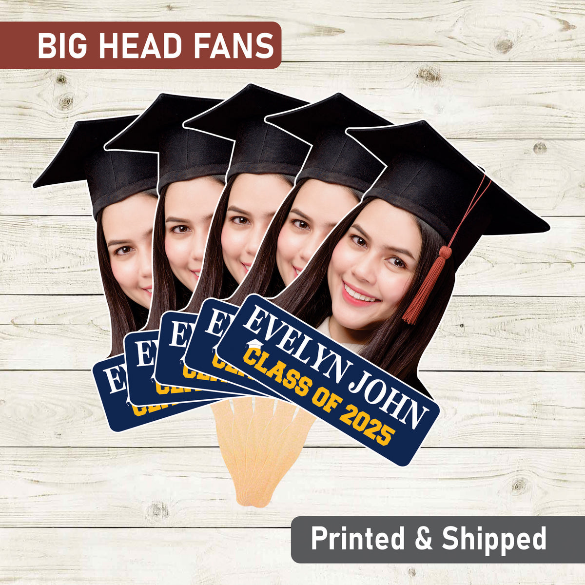 Custom Face Fans With Wooden Handle, Graduation Head, Grad Face Fans ...