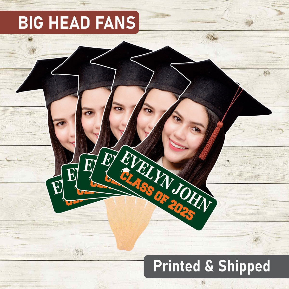 Custom Face Fans With Wooden Handle, Graduation Head, Grad Face Fans ...