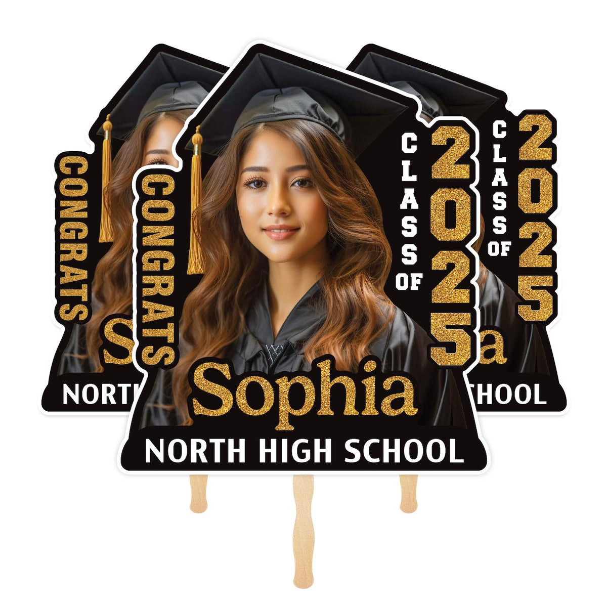 Custom Face Fans With Wooden Handle, Graduation Head, Grad Face Fans ...