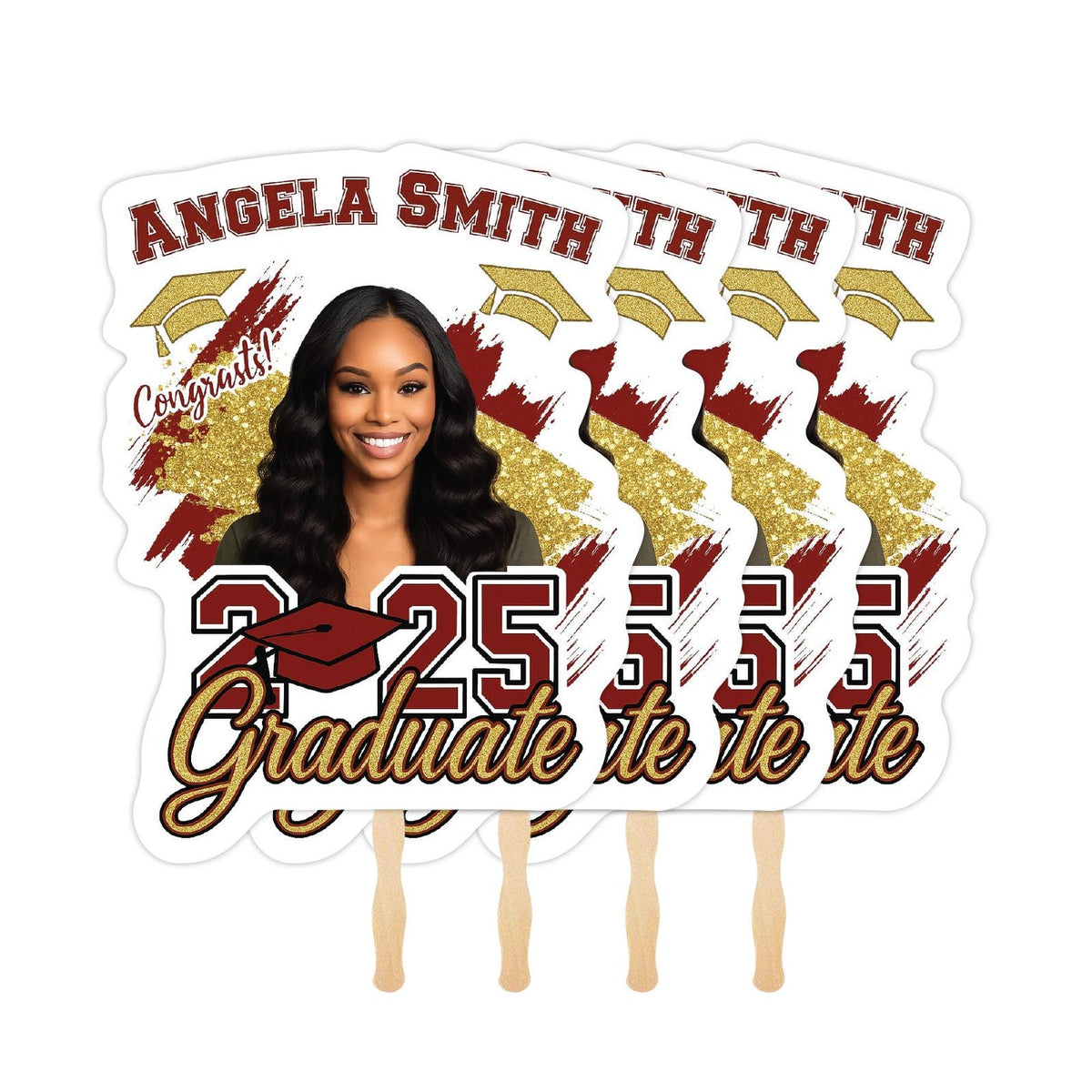 Custom Face Fans With Wooden Handle, Graduation Head, Grad Face Fans ...