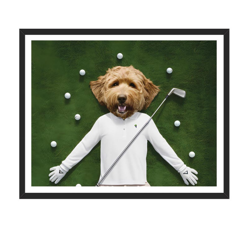 Personalized Golfer Dog Portrait, Custom Pet Wall Art, Funny Golf Gift ...