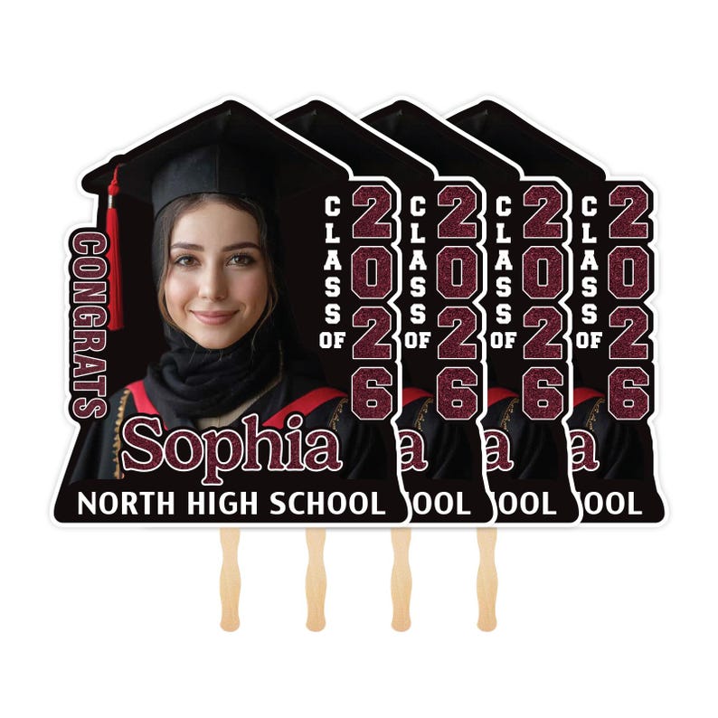Custom Face Fans With Wooden Handle, Graduation Head, Grad Face Fans ...