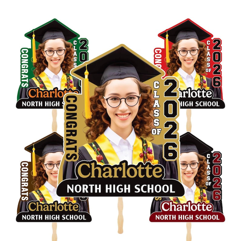 Custom Face Fans With Wooden Handle, Graduation Head, Grad Face Fans ...