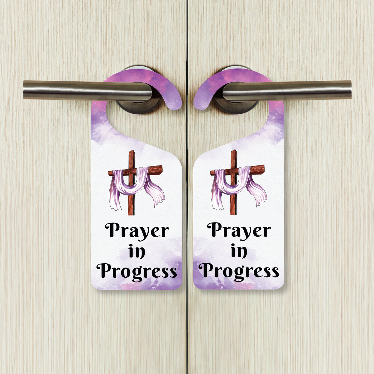 Prayer in Progress Religious Cross Door Hanger, Doorknob Sign, PVC Doo ...