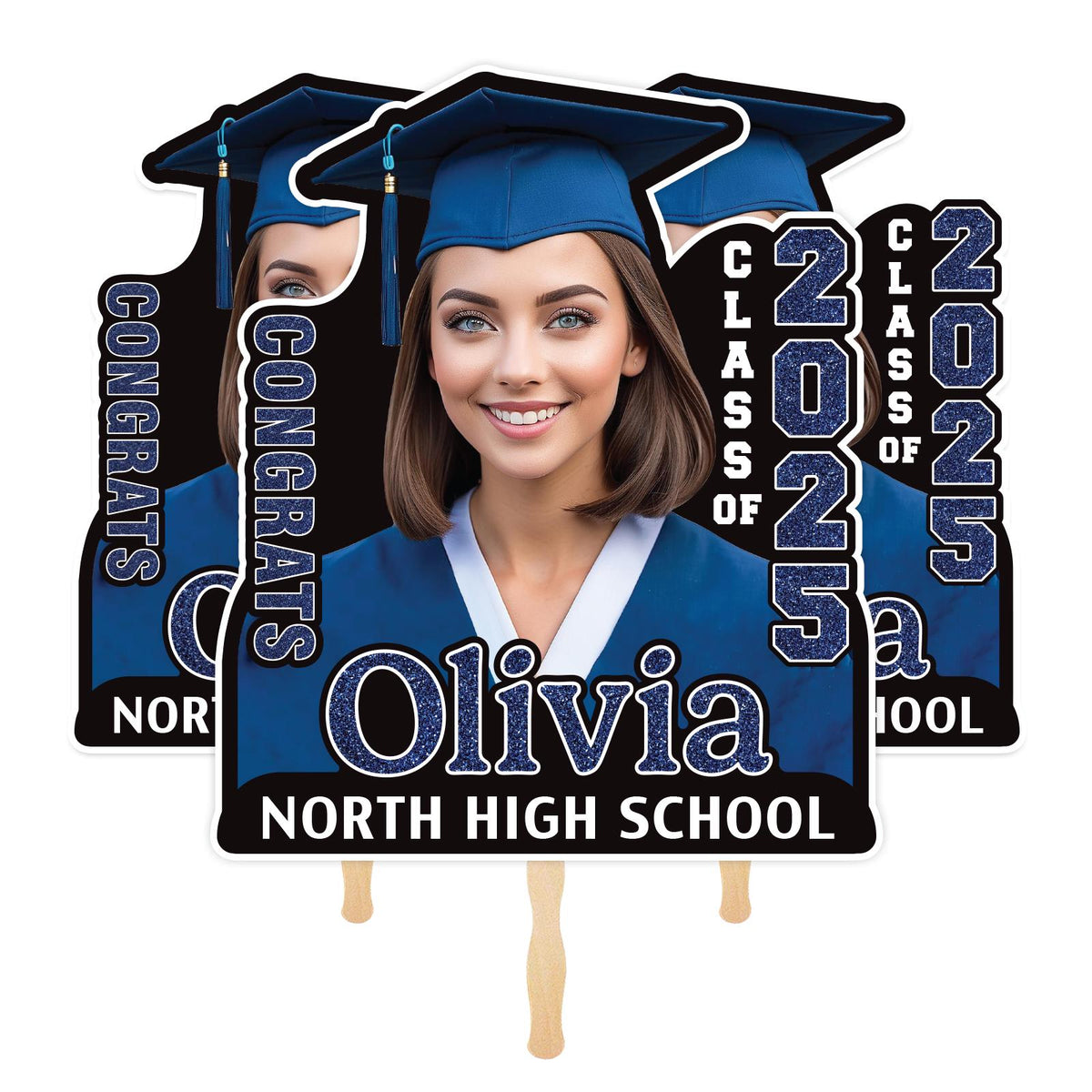 Custom Face Fans With Wooden Handle, Graduation Head, Grad Face Fans ...