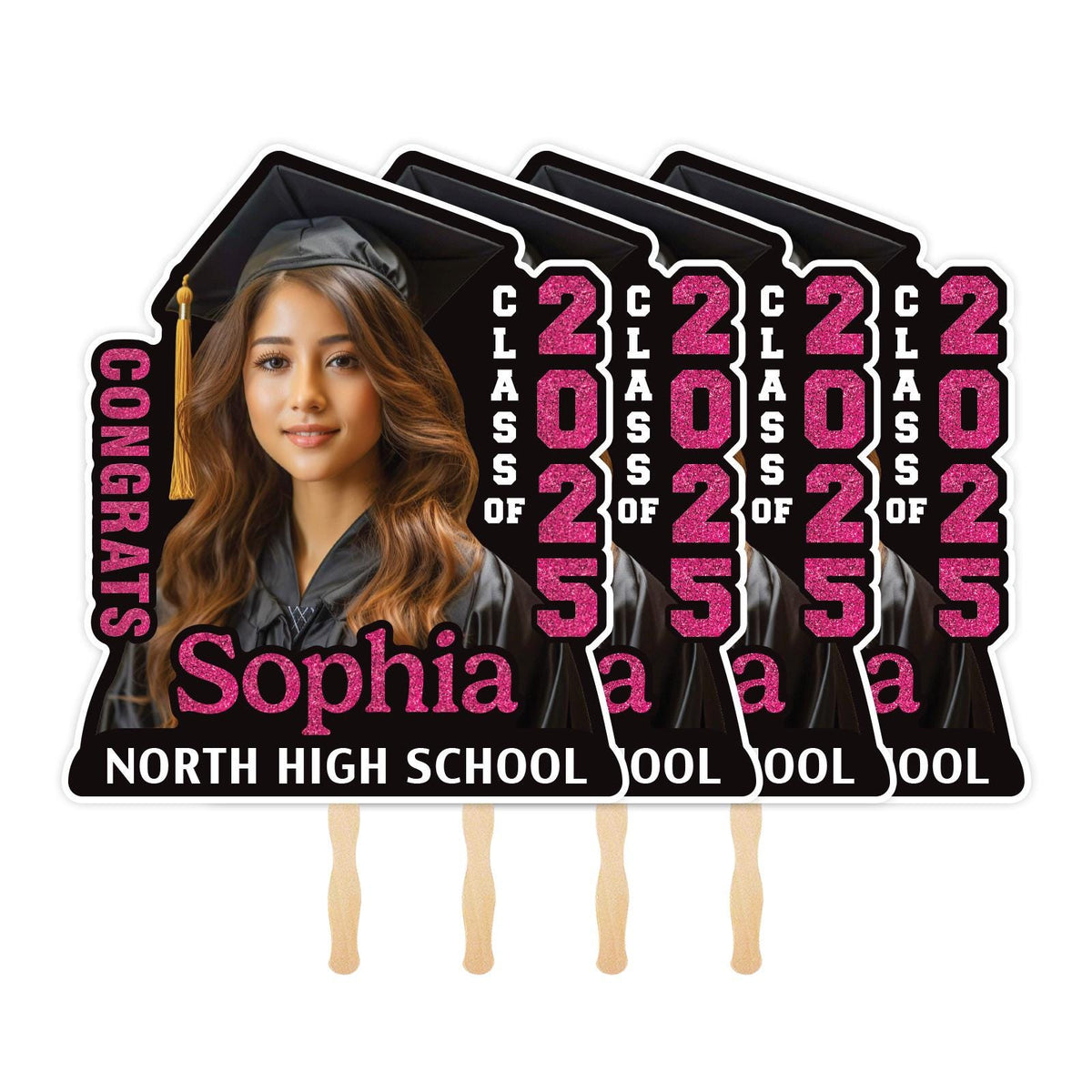 Custom Face Fans With Wooden Handle, Graduation Head, Grad Face Fans ...