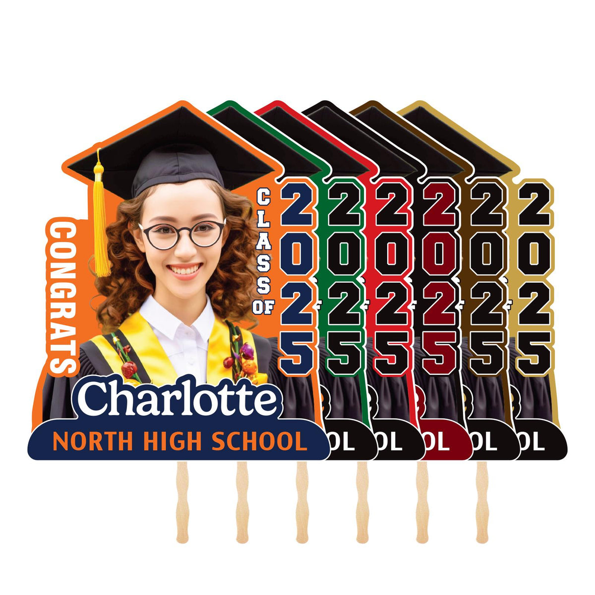 Custom Face Fans With Wooden Handle, Graduation Head, Grad Face Fans ...