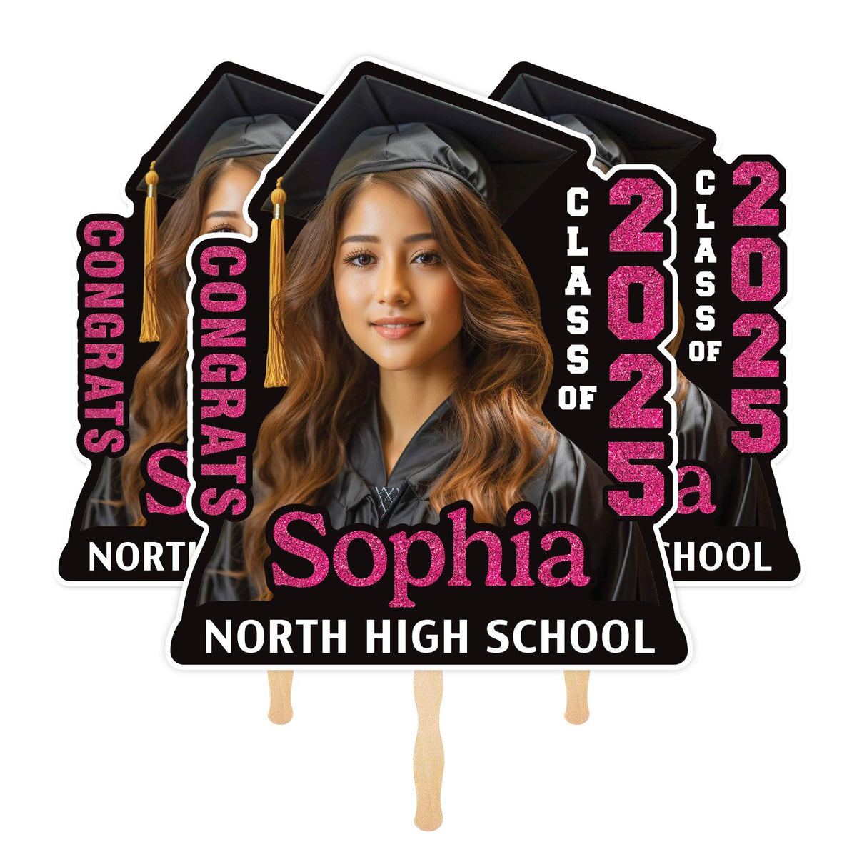 Custom Face Fans With Wooden Handle, Graduation Head, Grad Face Fans ...