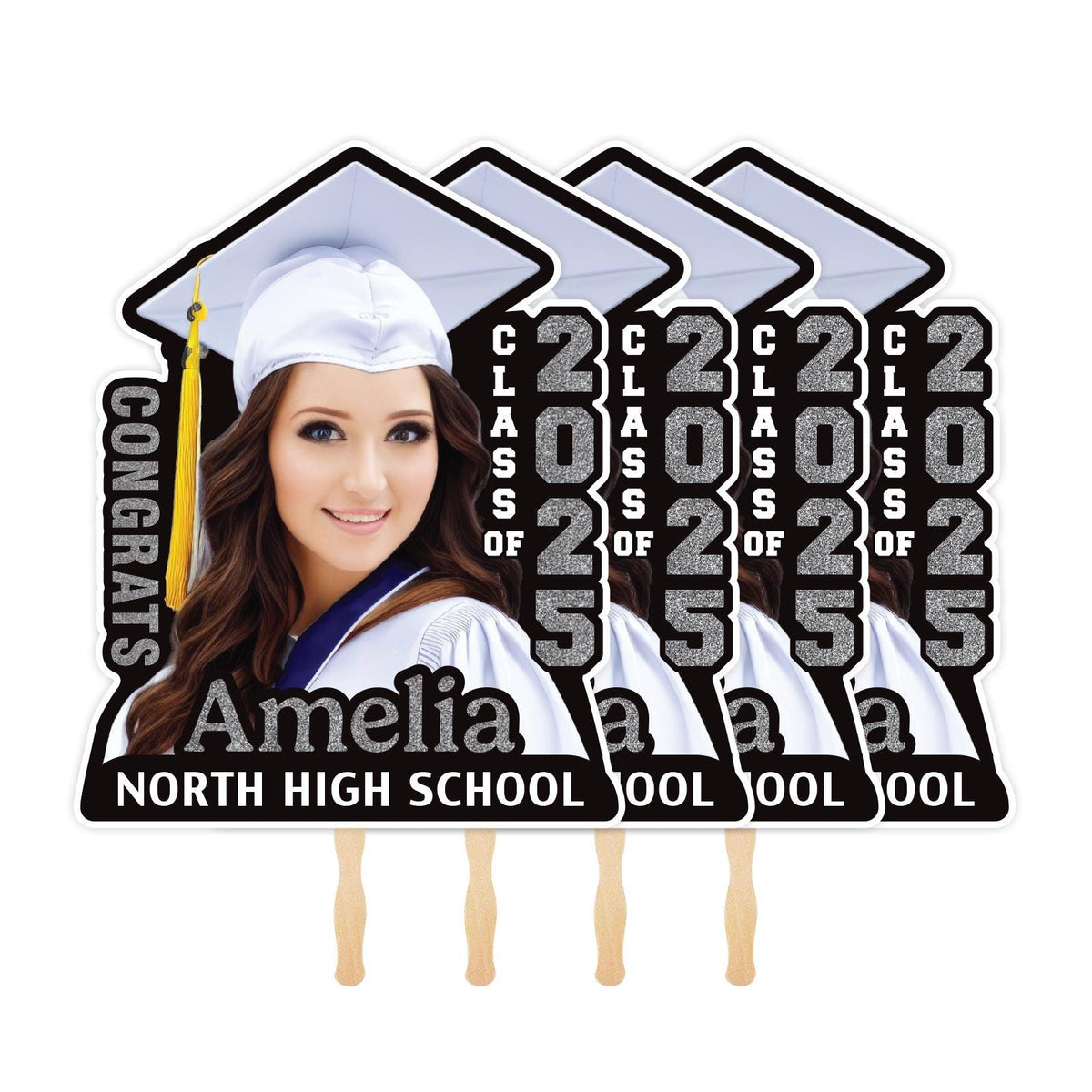 Custom Face Fans With Wooden Handle, Graduation Head, Grad Face Fans ...