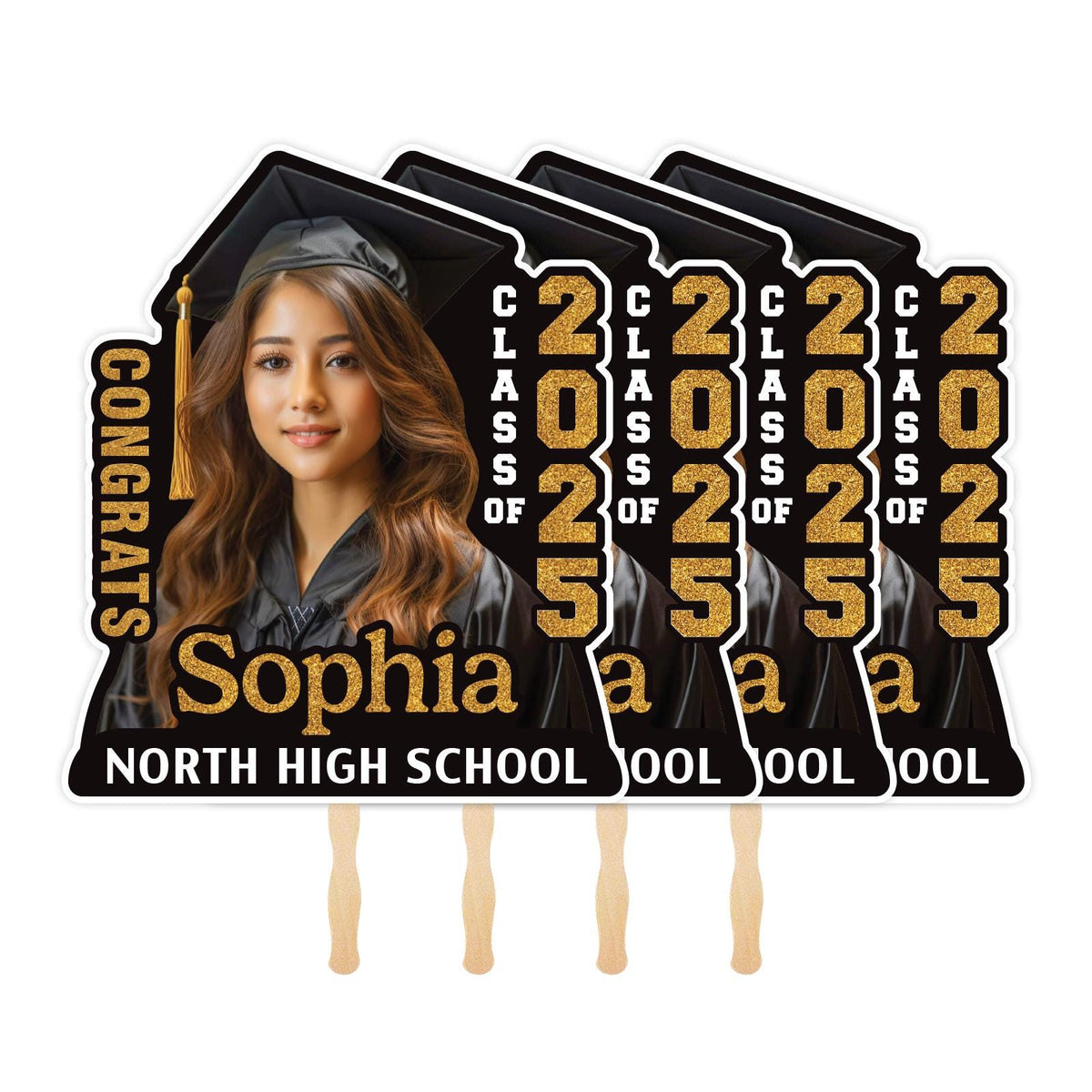 Custom Face Fans With Wooden Handle, Graduation Head, Grad Face Fans ...