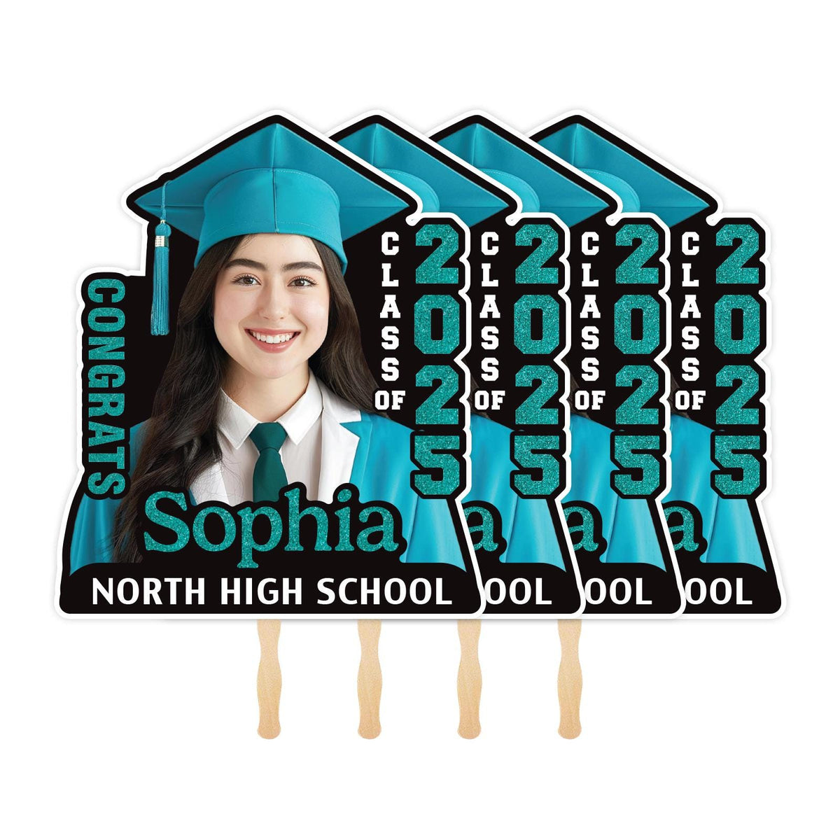 Custom Face Fans With Wooden Handle, Graduation Head, Grad Face Fans ...