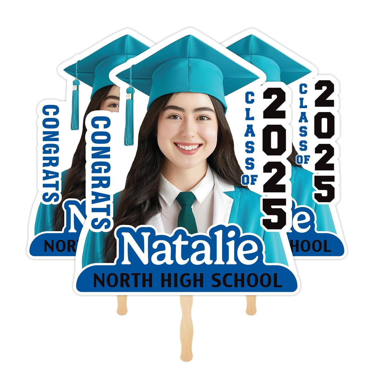 Custom Face Fans With Wooden Handle, Graduation Head, Grad Face Fans ...