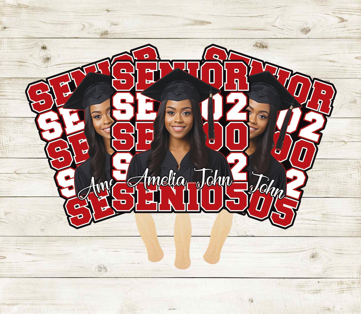 Custom Face Fans With Wooden Handle, Graduation Head, Grad Face Fans ...
