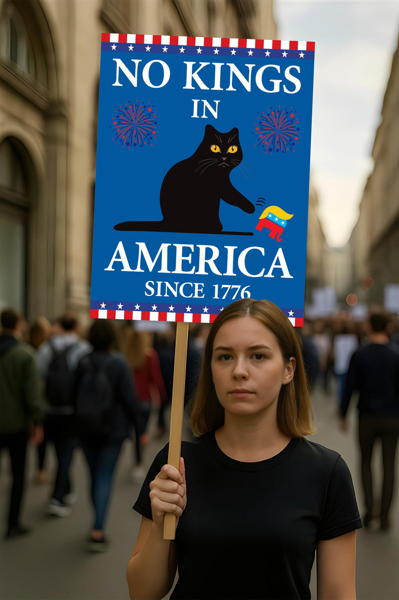 No Kings In America Protest Sign, Black Cat Anti-Trump Resistance, Pol ...