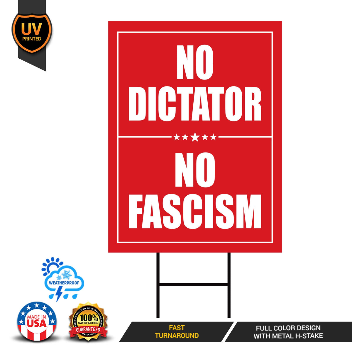 No Dictator, No Fascism Yard Sign, Resist Hate Lawn Sign, Anti-Trump S ...