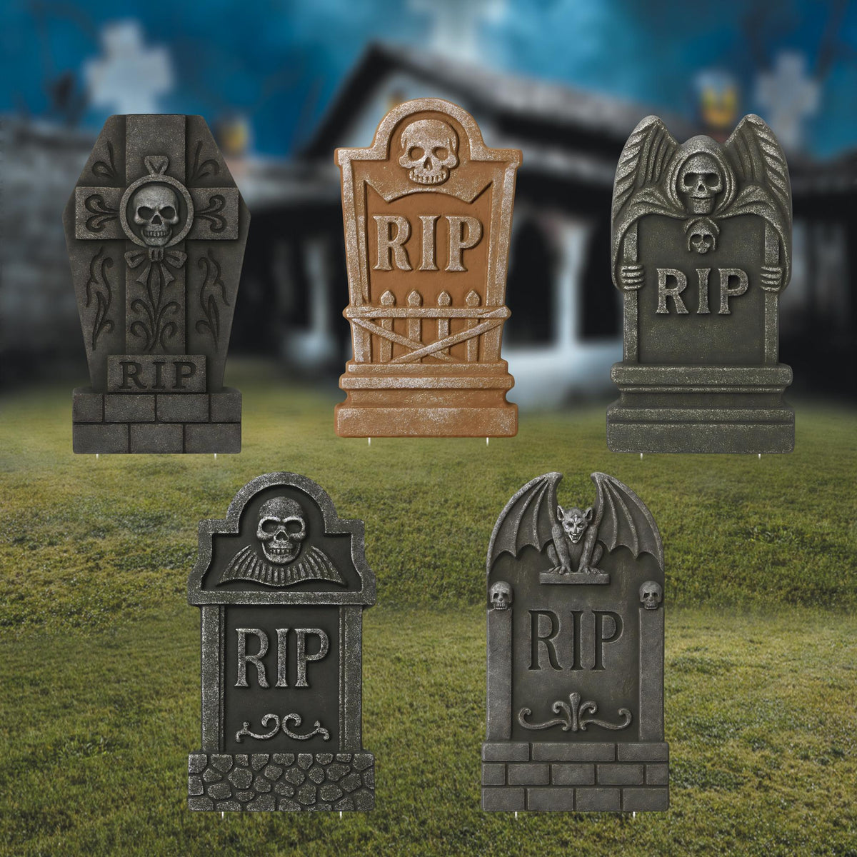 Halloween RIP Tombstone Yard Signs, Graveyard Lawn Decorations with St ...