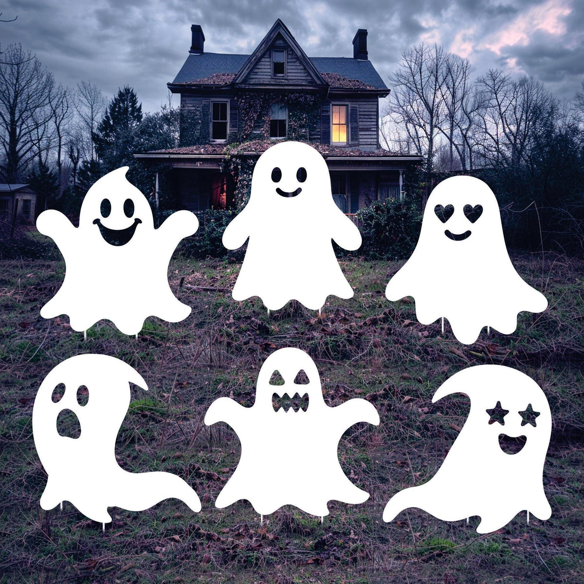 White Ghost Halloween Yard Signs with Stakes, Corrugated Lawn Ghost De ...