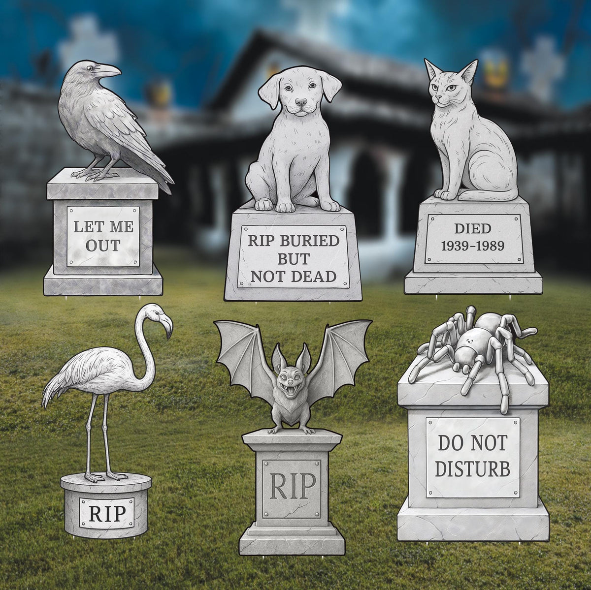 Halloween Pet Cemetery Yard Signs with Stakes, Cat Dog Bat Spider Tomb ...