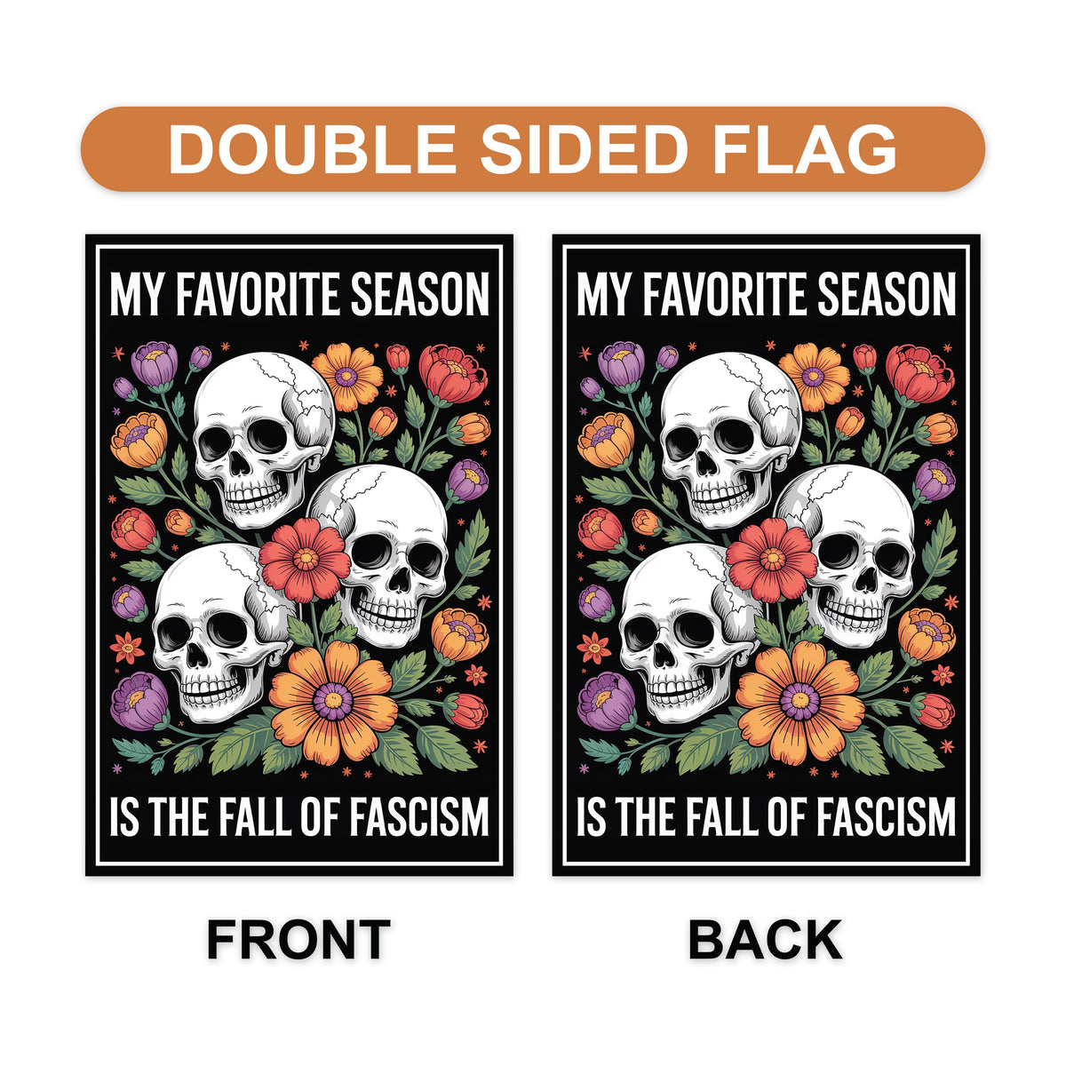 Fall of Fascism Garden Flag, Political Halloween Skull Yard Flag, Anti ...