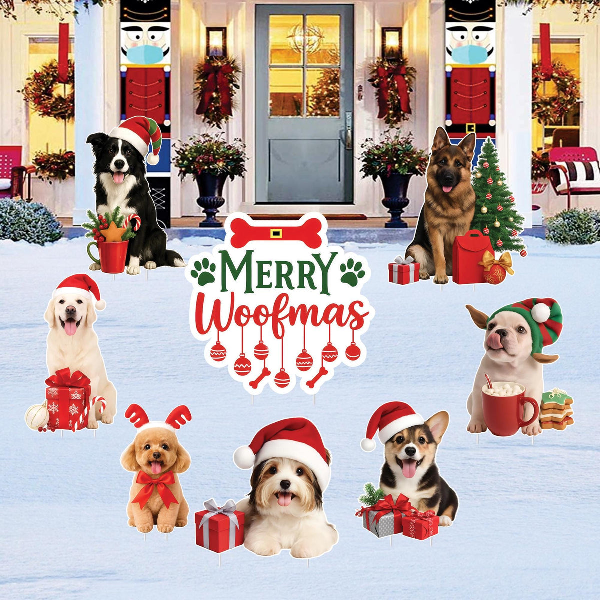 Dog Christmas Yard Signs, Merry Woofmas Outdoor Decorations with Stake ...