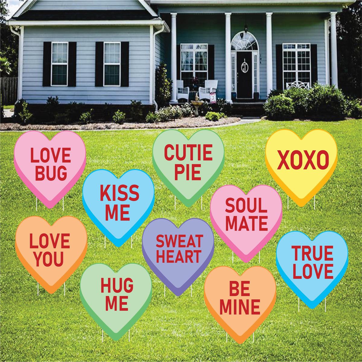 Valentine Heart Yard Signs, Cute Conversation Hearts Outdoor Decoratio ...